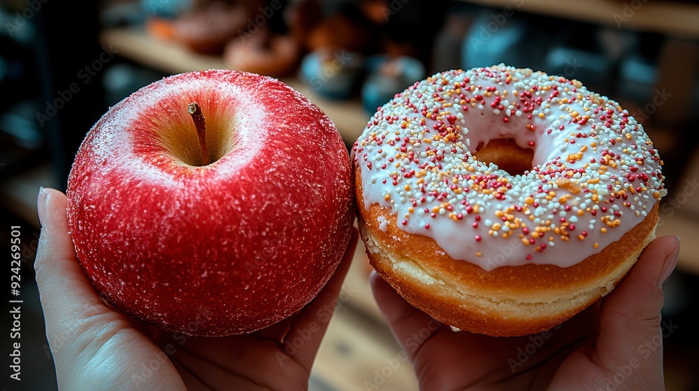 A person choosing between healthy and unhealthy food highlights the ...