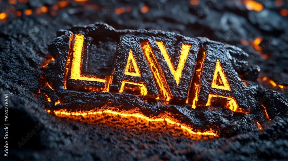 Create a liquid 3D typography for "LAVA" with glowing, molten rock ...