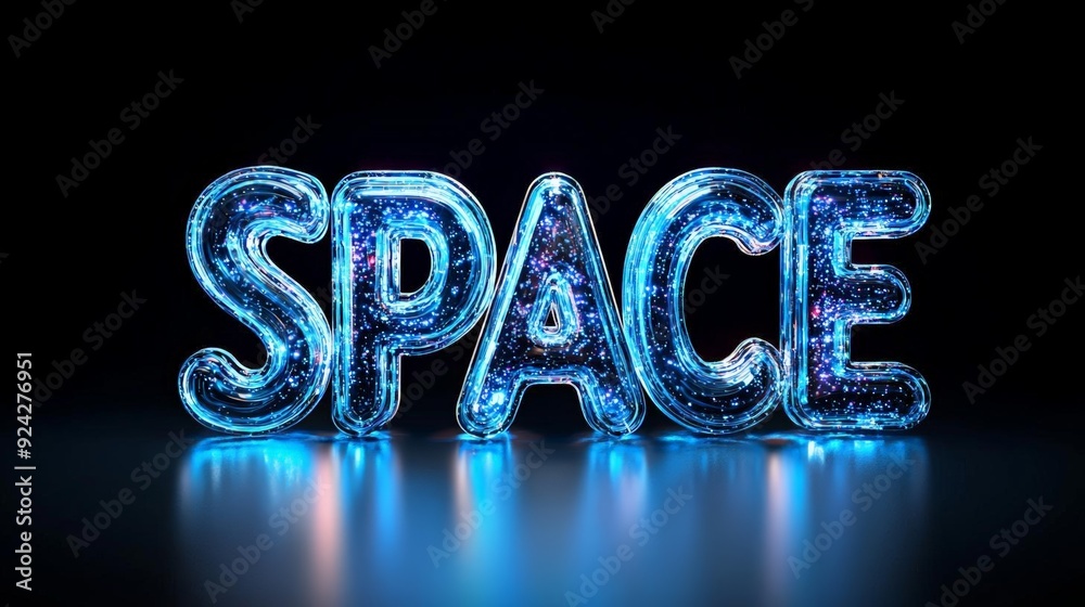 Produce a liquid 3D text effect for "SPACE" with letters composed of ...