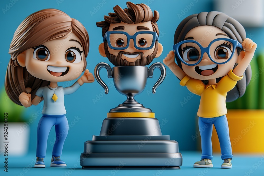 Team of academic characters with a trophy showcasing teamwork in ...