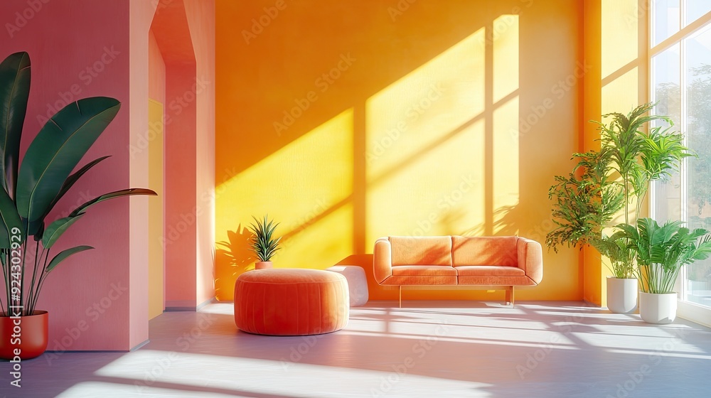 empty coworking space, modern furniture and dÃ©cor, bright daylight ...