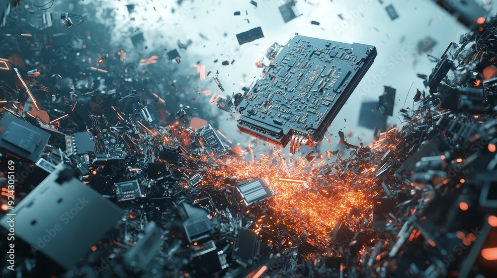 industrial shredder breaking down e-waste, with circuits and ...