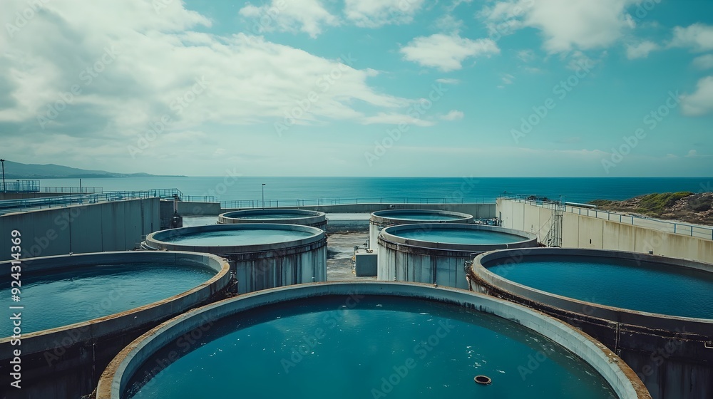 Freshwater Storage Tanks at Coastal Desalination Plant with Scenic ...