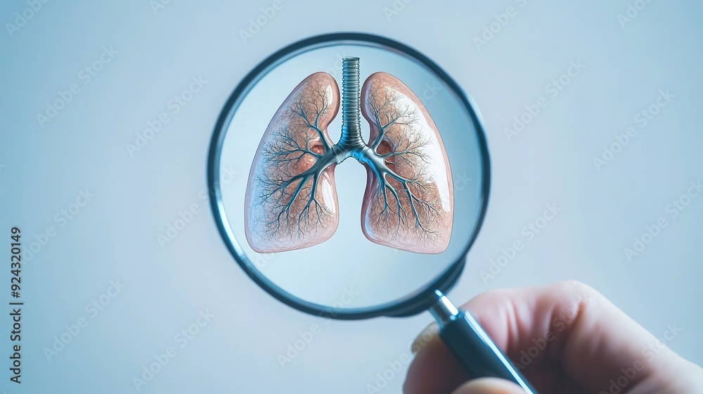 Medical Concept: Magnifying Glass Focusing on Lungs Organ Icon for ...