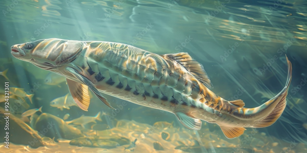 The European sturgeon also known as the beluga Huso huso holds the ...