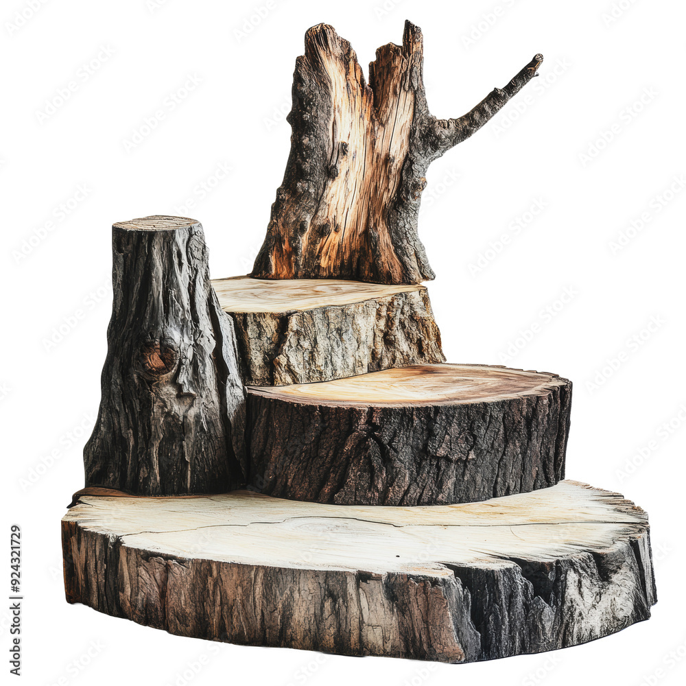 PNG Natural wood display stand with various tree stump shapes and ...