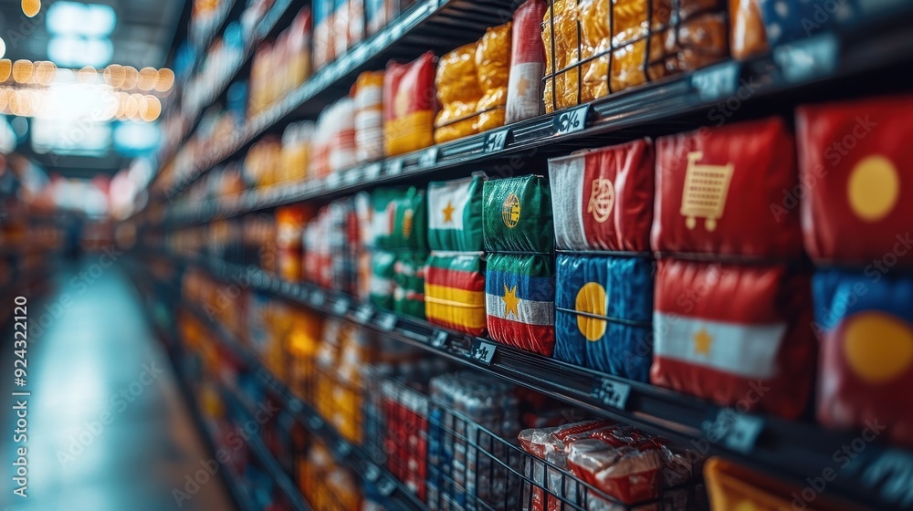 Supermarket Shelves with Flags of Different Countries Stock ...