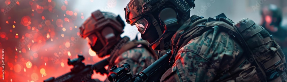 Soldiers in tactical gear using AI for biothreat detection, military ...