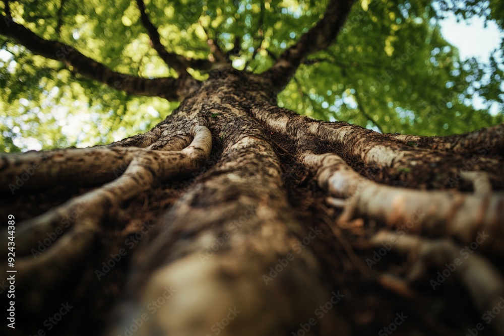 Trees growing upside down from the sky, roots reaching towards the ...