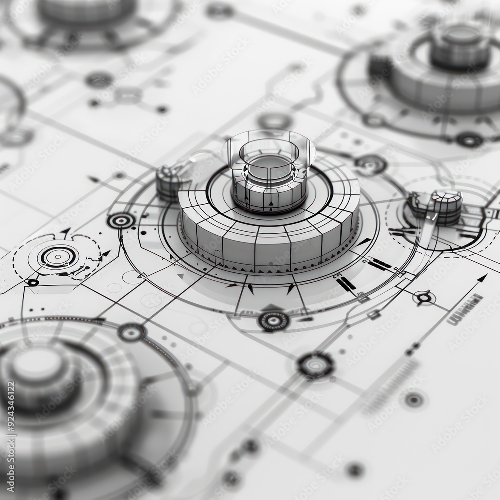 Technical sketch of a home draw, illustrating gears and machine parts ...