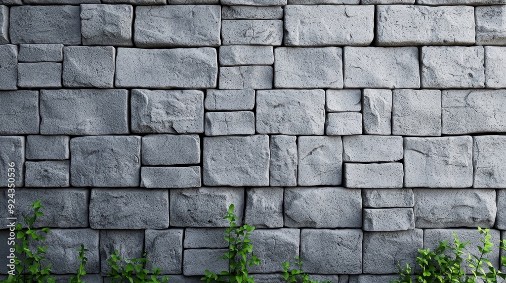 Gray stone wall texture with greenery Close-up of a gray stone wall ...