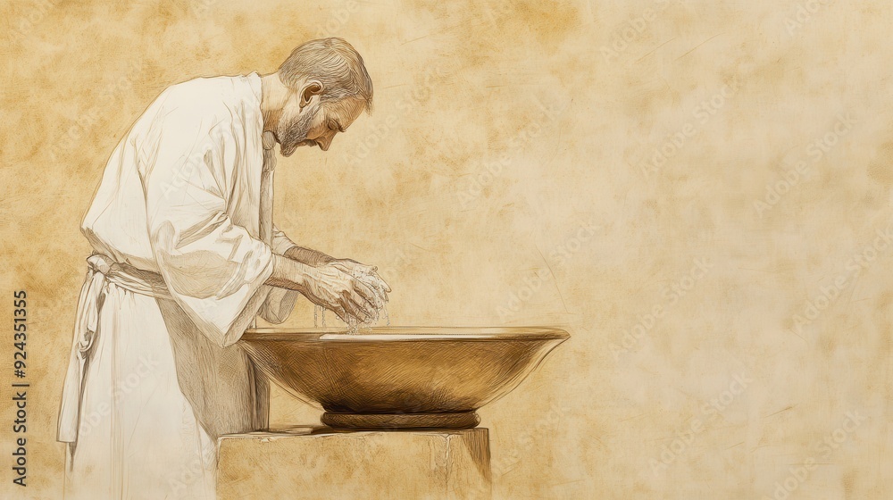 Leviticus Scene: Priest Washing at Bronze Basin, Ritual Purity ...