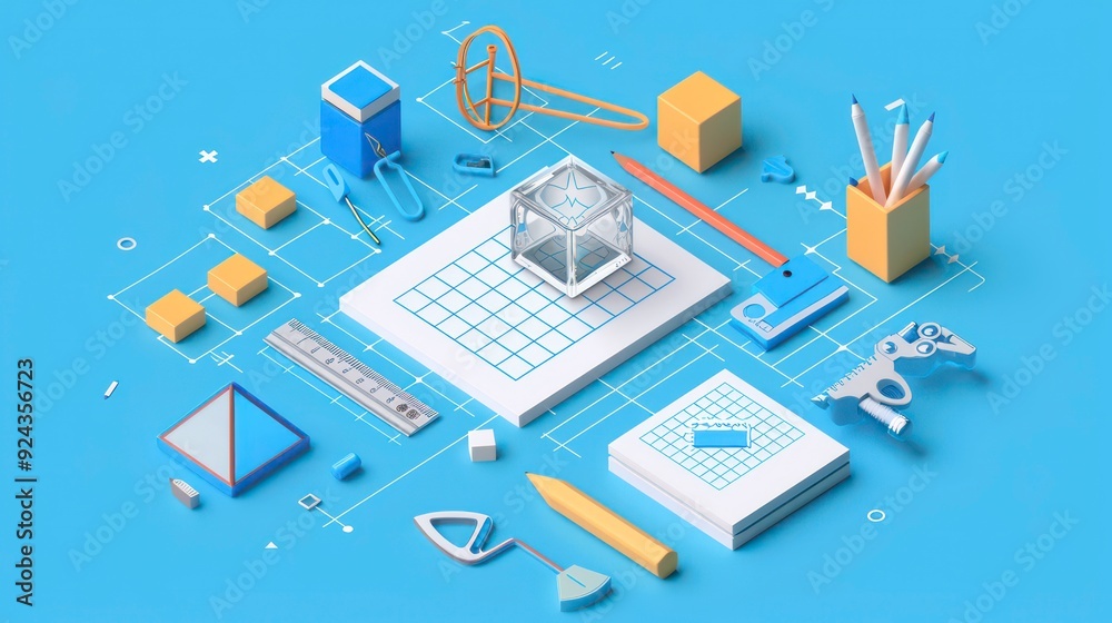 Architectural designs in blueprints detail construction plans for ...