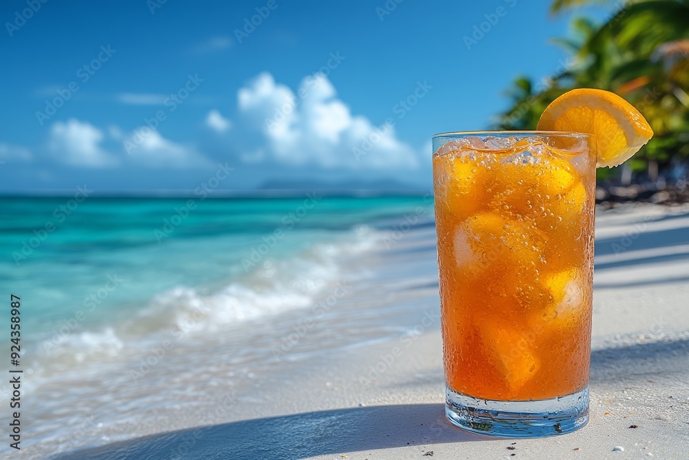 Rum Punch Tropical fruits Caribbean beach with cle 044 drink, glass ...