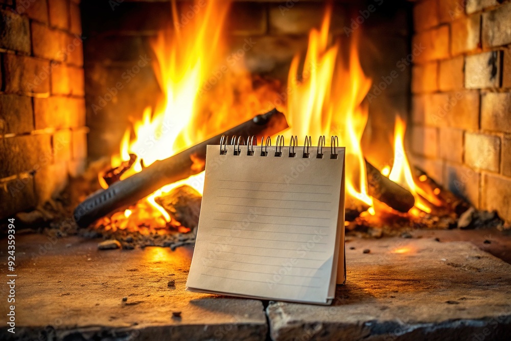 A worn, half-burnt notepad with "2023" scribbled on it lies in a ...