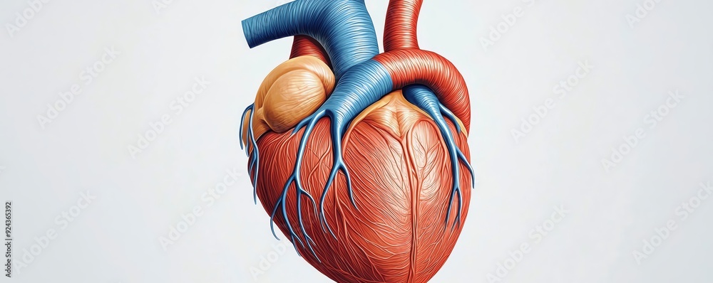 Realistic illustration of human heart anatomy, highlighting arteries ...