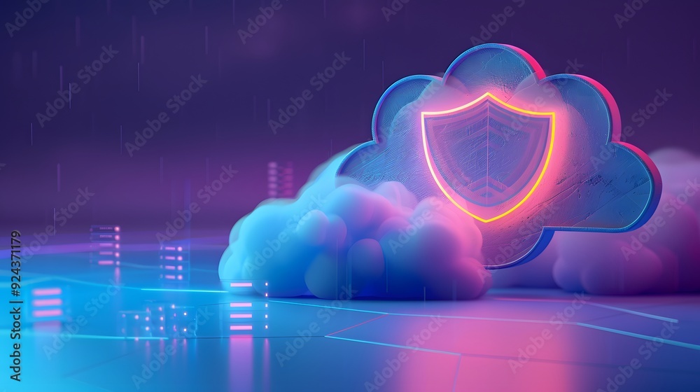 Cybersecurity concept: Cloud with shield overlay symbolizing data ...