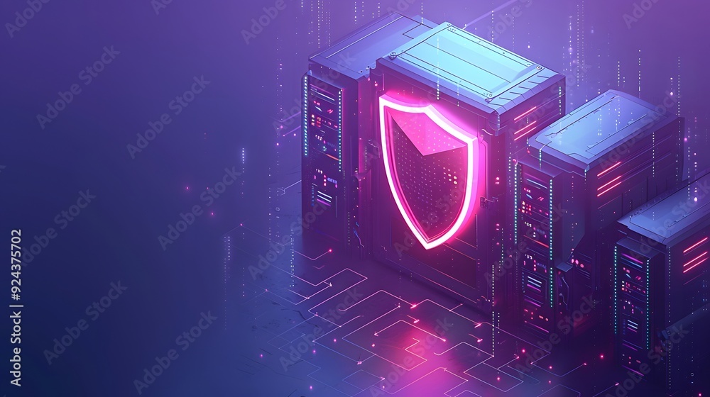 Digital Security Concept With A Glowing Shield And Servers Representing Cybersecurity Data