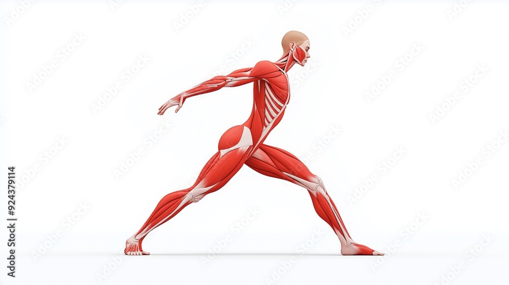 Dynamic pose of a muscular figure showcasing detailed human anatomy ...