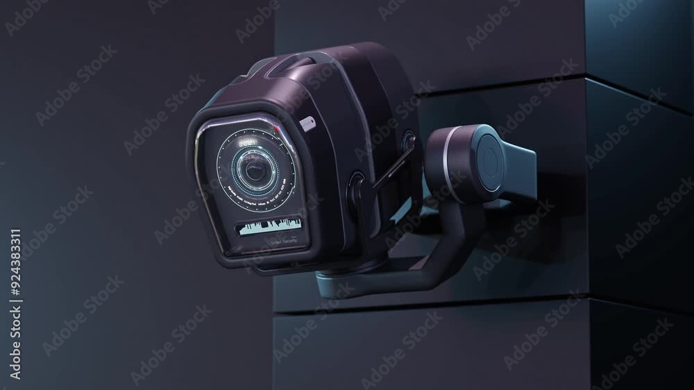 Security CCTV camera In dark area with Motion sensor. Scan the area for ...