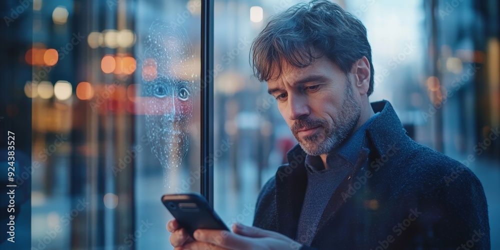 Authentication by facial recognition concept. Biometric. Security ...