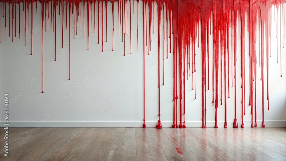 Red paint dripping on white walls and floors , dripping, red, paint ...