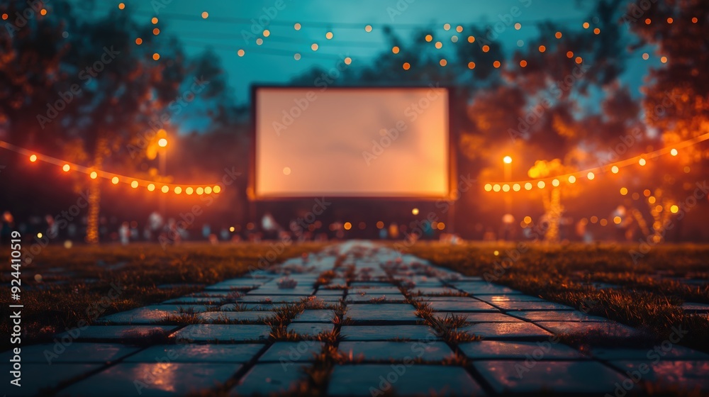Blurry images of a magical outdoor movie night with a hazy screen and ...