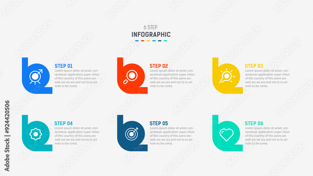 Business infographics design for Six Step, option, parts or process ...