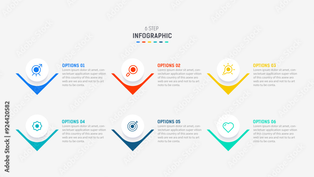 Business infographics design for Six Step, option, parts or process. Infographic 6 element ...