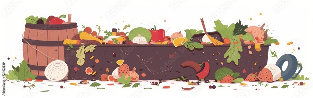 Composting: A Colorful Illustration of Food Waste Transformation Stock ...