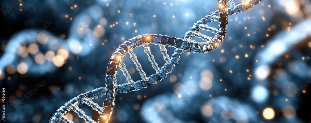 DNA double helix unraveling to show traits, dramatic lighting and ...