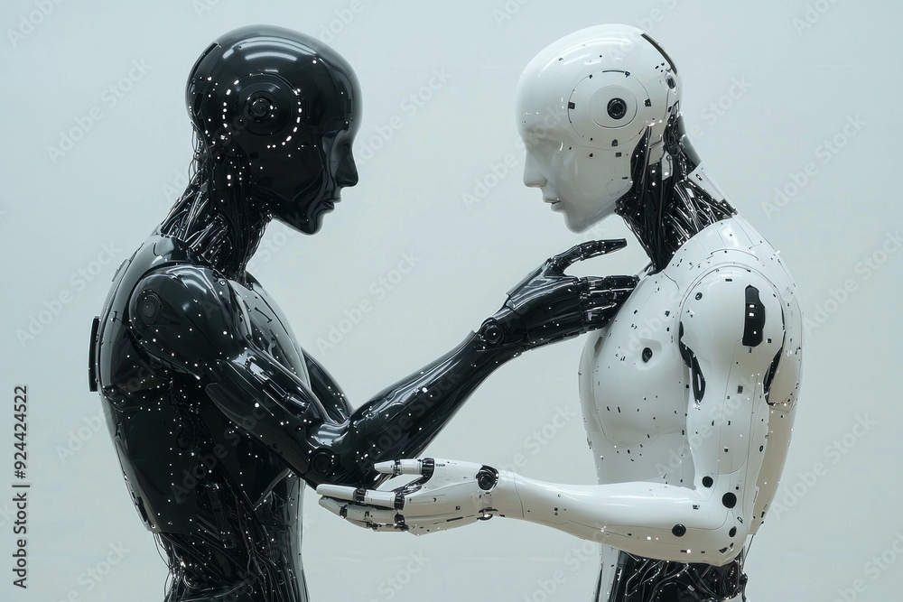 Human merging with robotic technology in a high-resolution, futuristic ...