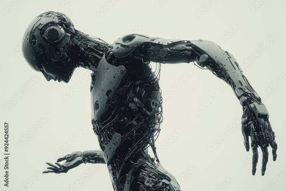 Futuristic concept of a human merging with robotic elements ...