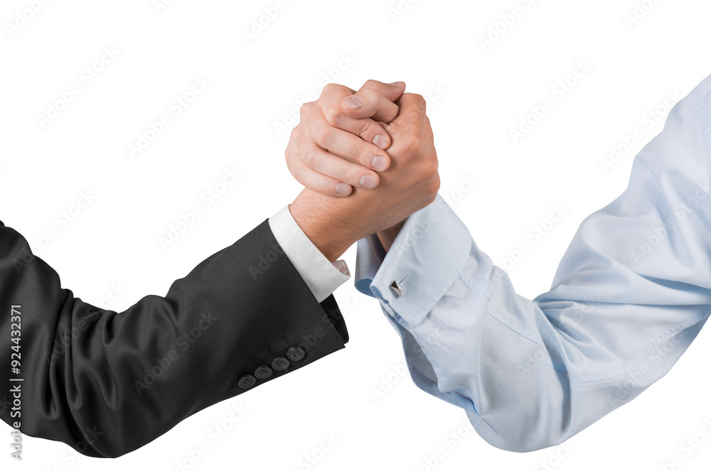 Two hands in a firm handshake, one in a suit and the other in a shirt ...