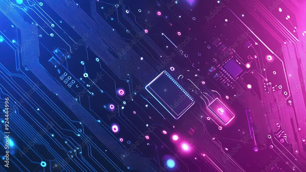 Abstract background with blue and purple color. Digital circuit board ...