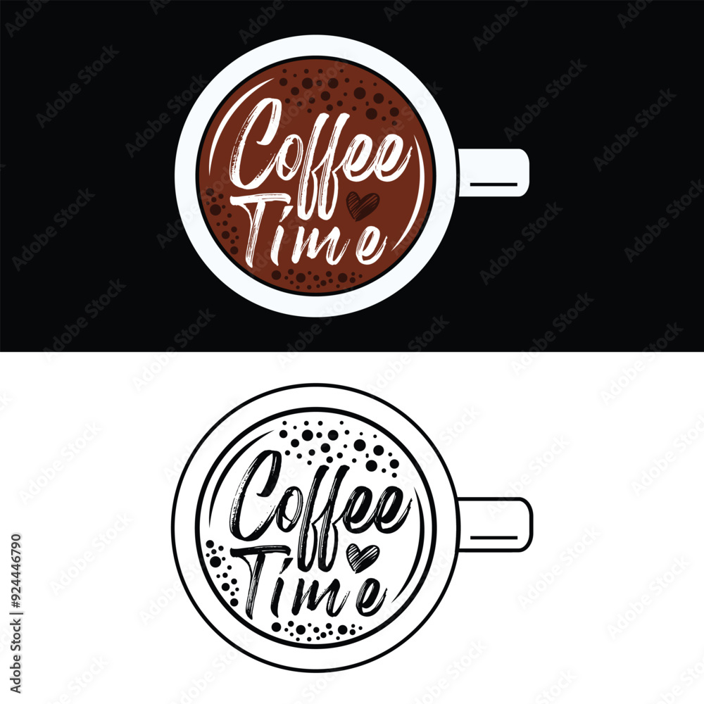 Coffee cup vector illustration with quote Coffee time for print items ...