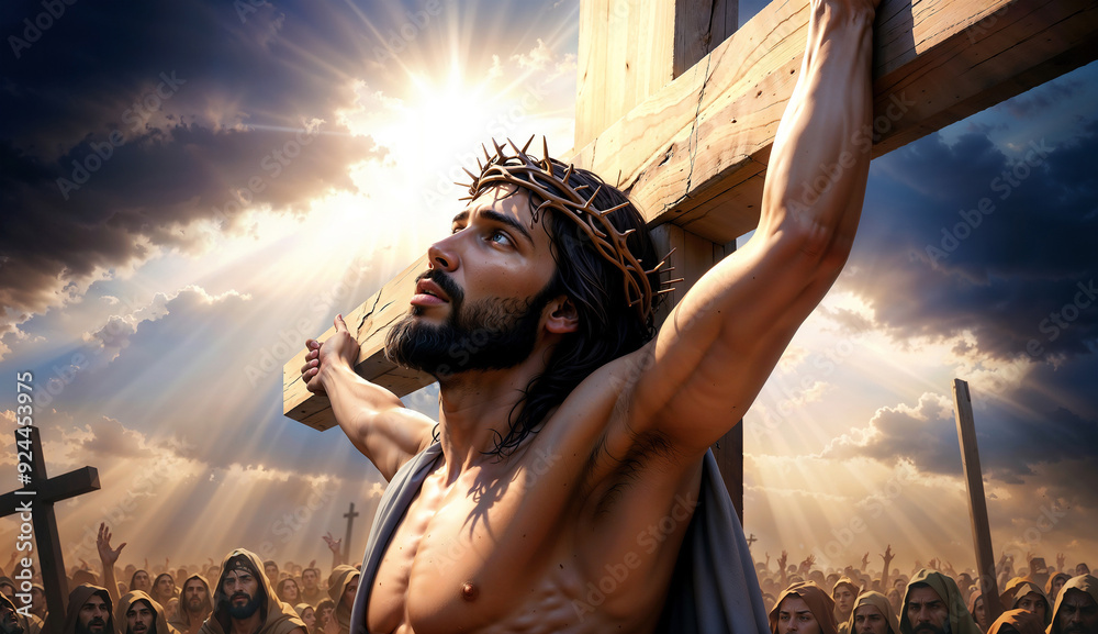 High detailed art illustration bible scene concept. The crucifixion of ...
