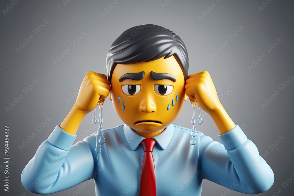 3D Stress Emoticon with Downcast Face and Sweat Beads in Pioneering ...