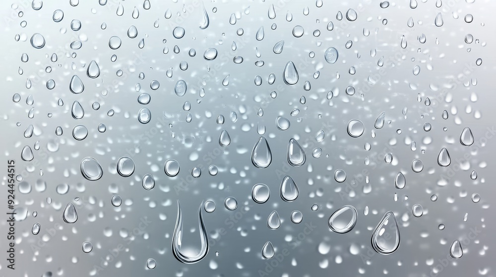 Condensed water droplets on a surreal transparent window background. Featuring a detailed liquid ...