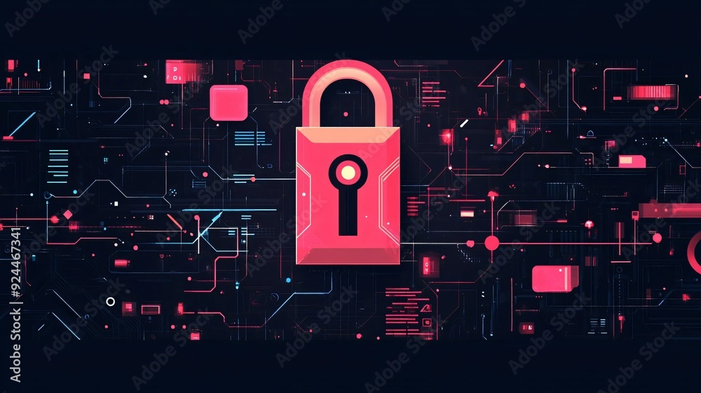 Digital lock symbol over a futuristic circuit backdrop, representing ...