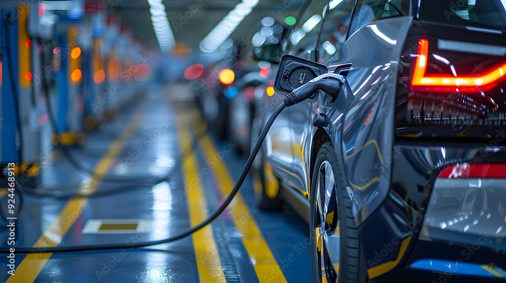 EV at an Automated Charging Station: An electric vehicle at a fully ...