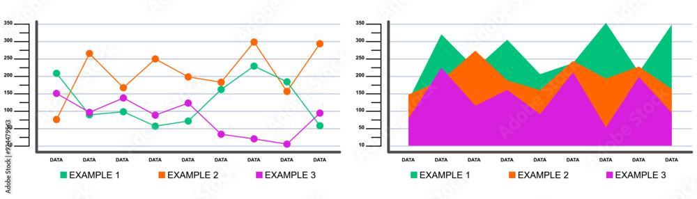 Editable line and area infographics collection charts ,corporate report ...