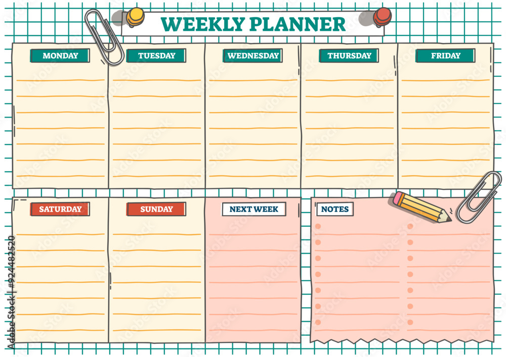 Weekly planner template graphic design, illustration printable page ...
