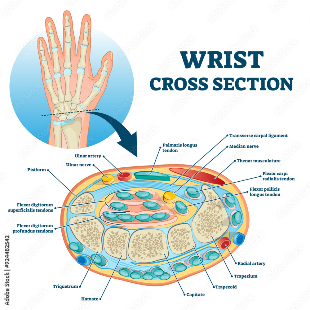 Wrist cross section educational structure scheme illustration ...