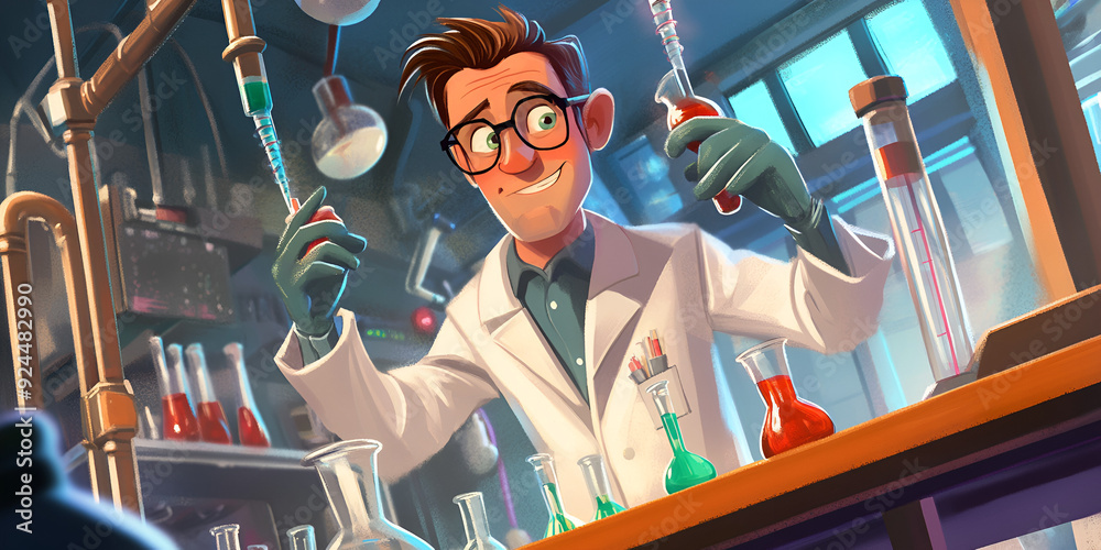 Animated Scientist Working in Laboratory Experiment Stock Illustration ...