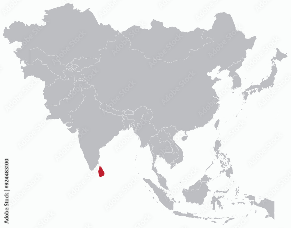 Highlighted map of SRI LANKA inside detailed blank flat political map ...