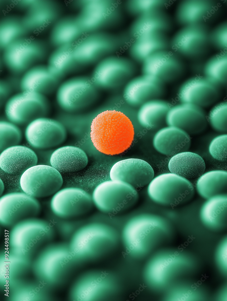 A lone, bioluminescent mpox virion. This microscopic orange menace sits ...