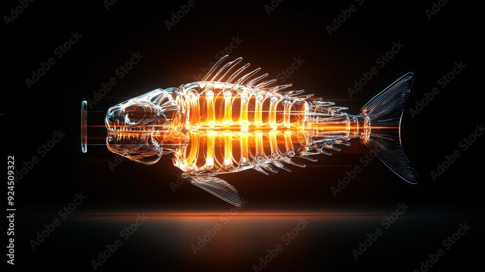 Illuminated fishbones neon sign in a dynamic, futuristic style with a ...