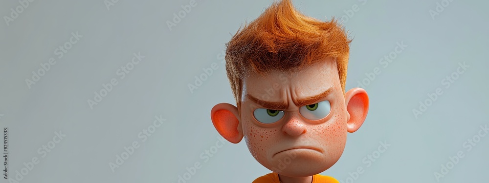 3D Cartoon of a young rude character digging his ear and staring at the ...