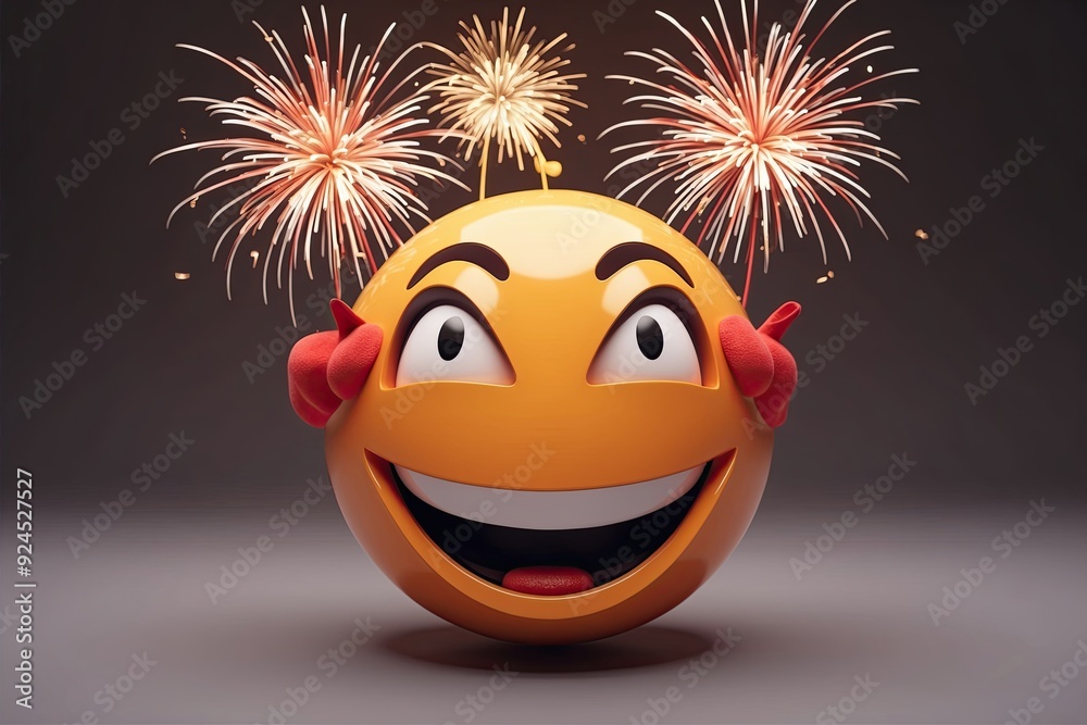 Exciting Three-Dimensional Emoticon Face with Fireworks and Thrilled ...